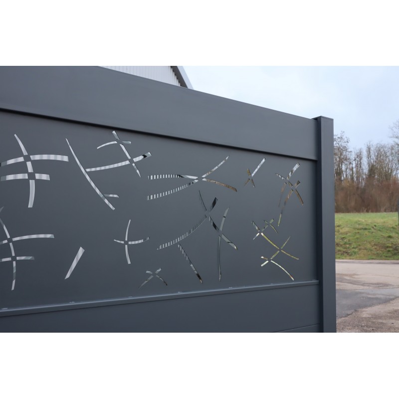 Clôture 2 lames de 180mm + 1 tôle de 540mm toute hauteur 88cm - RAL7016